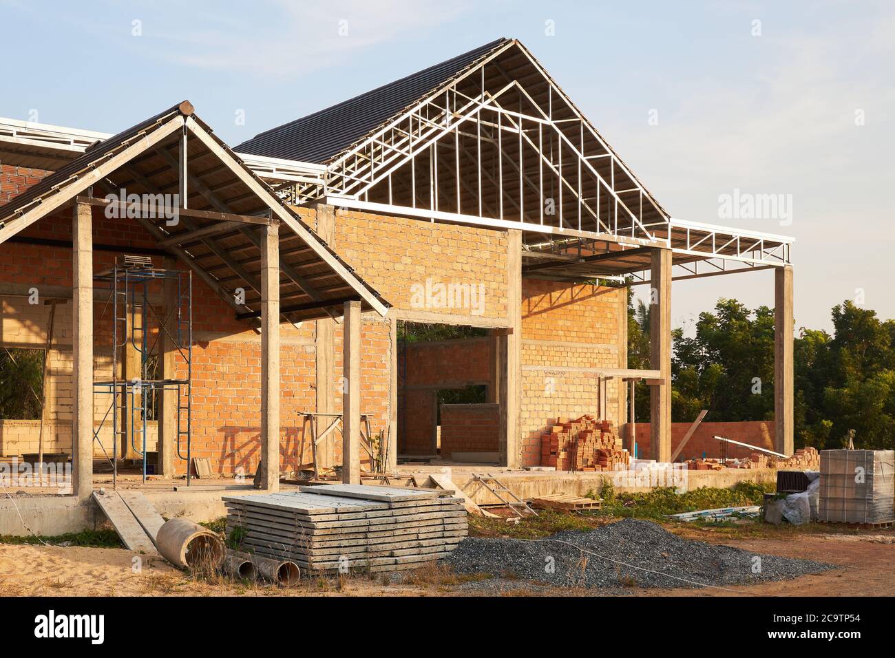 Country brick private house under construction Stock Photo - Alamy