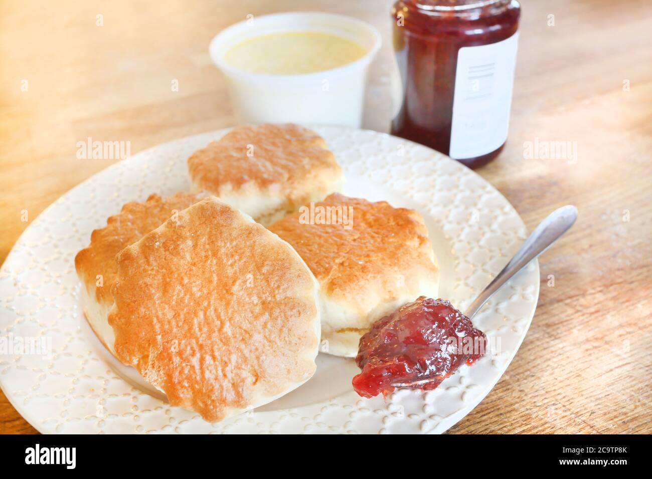afternoon tea british tea and scones with jam and cream Stock Photo - Alamy