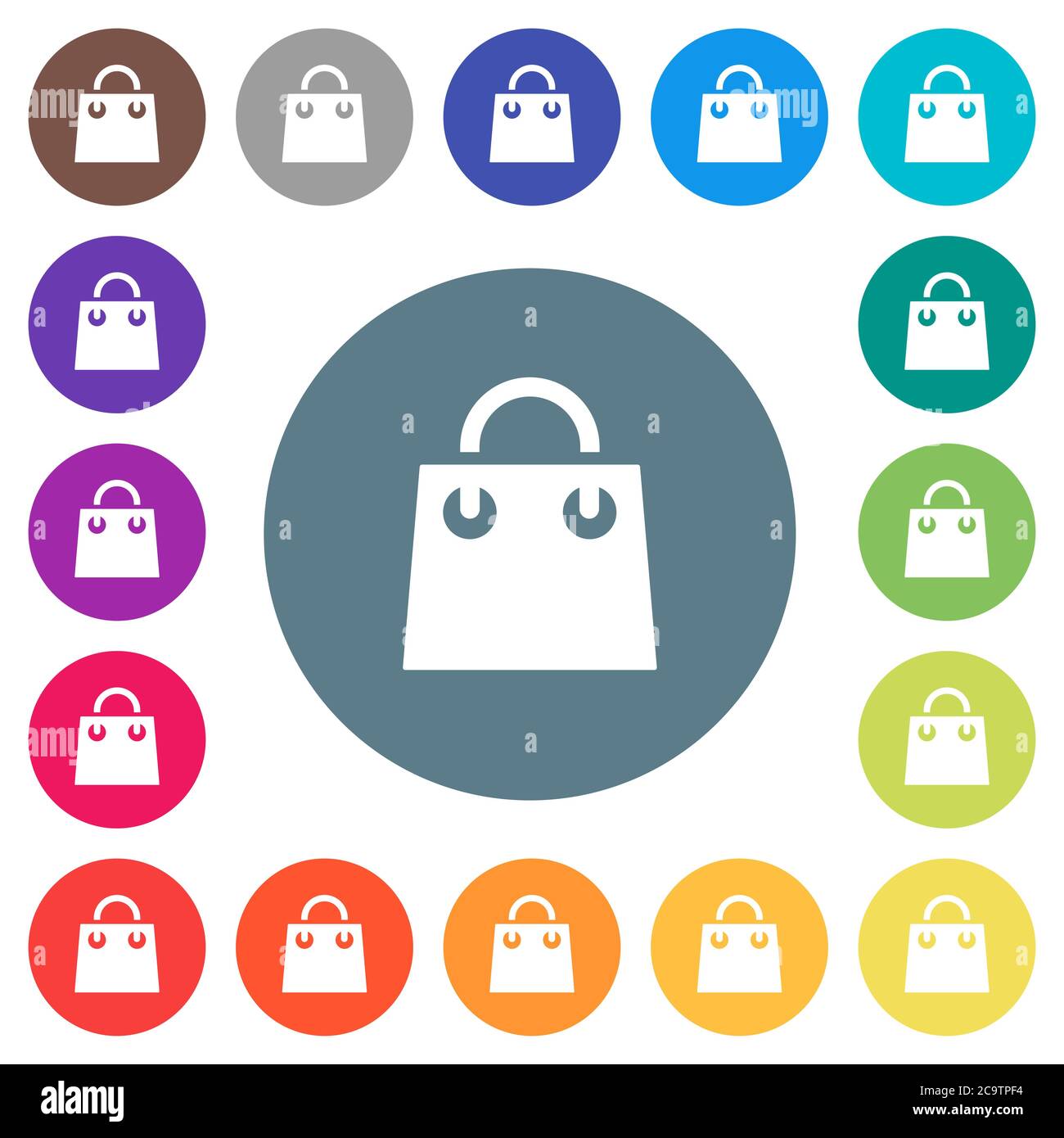 Shopping bag flat white icons on round color backgrounds. 17 background ...