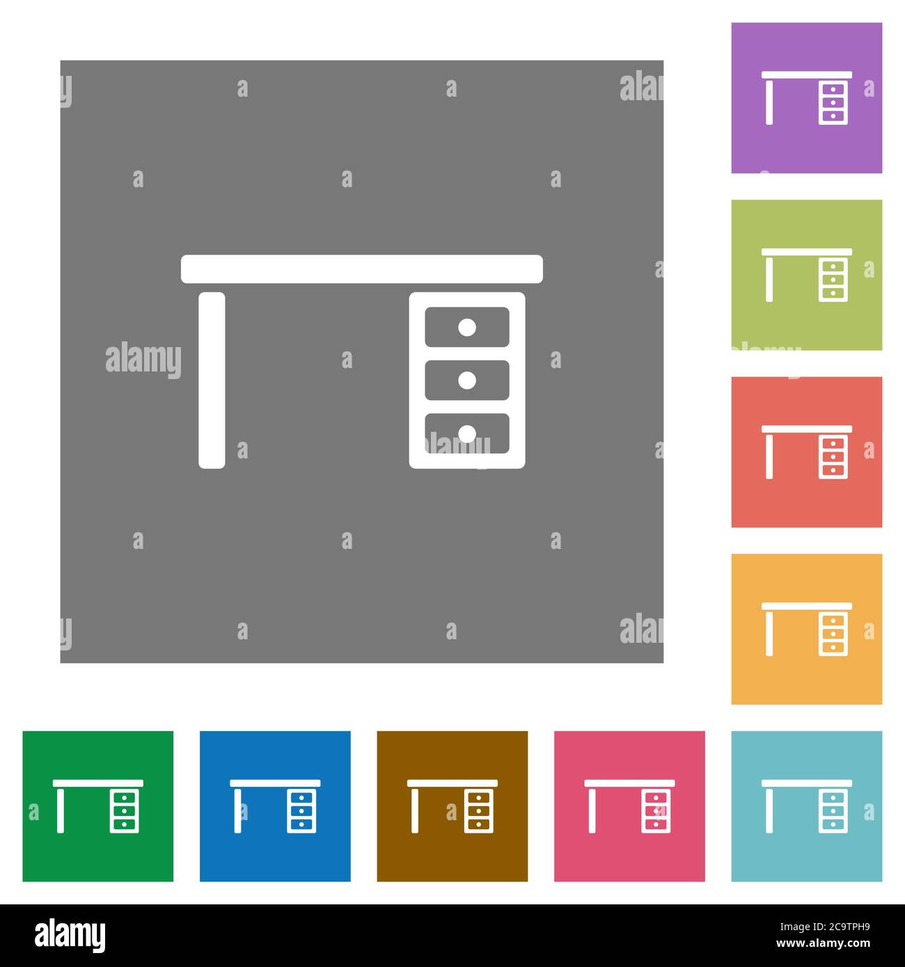 Drawer desk flat icons on simple color square backgrounds Stock Vector ...