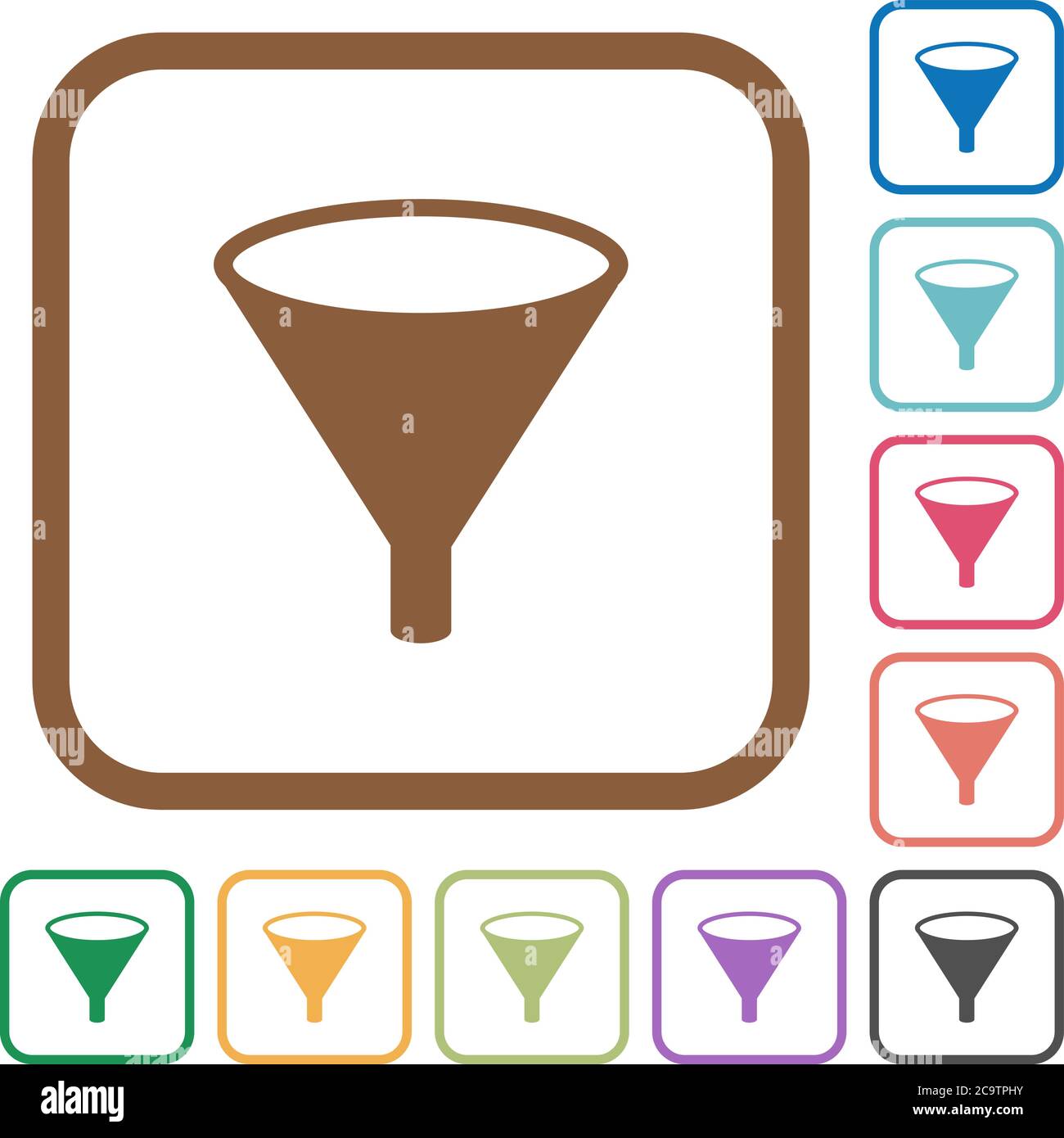 Funnel simple icons in color rounded square frames on white background ...