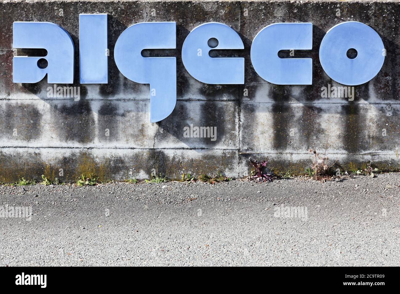 Charnay, France - March 15, 2020: Algeco logo on a wall. Algeco is a ...