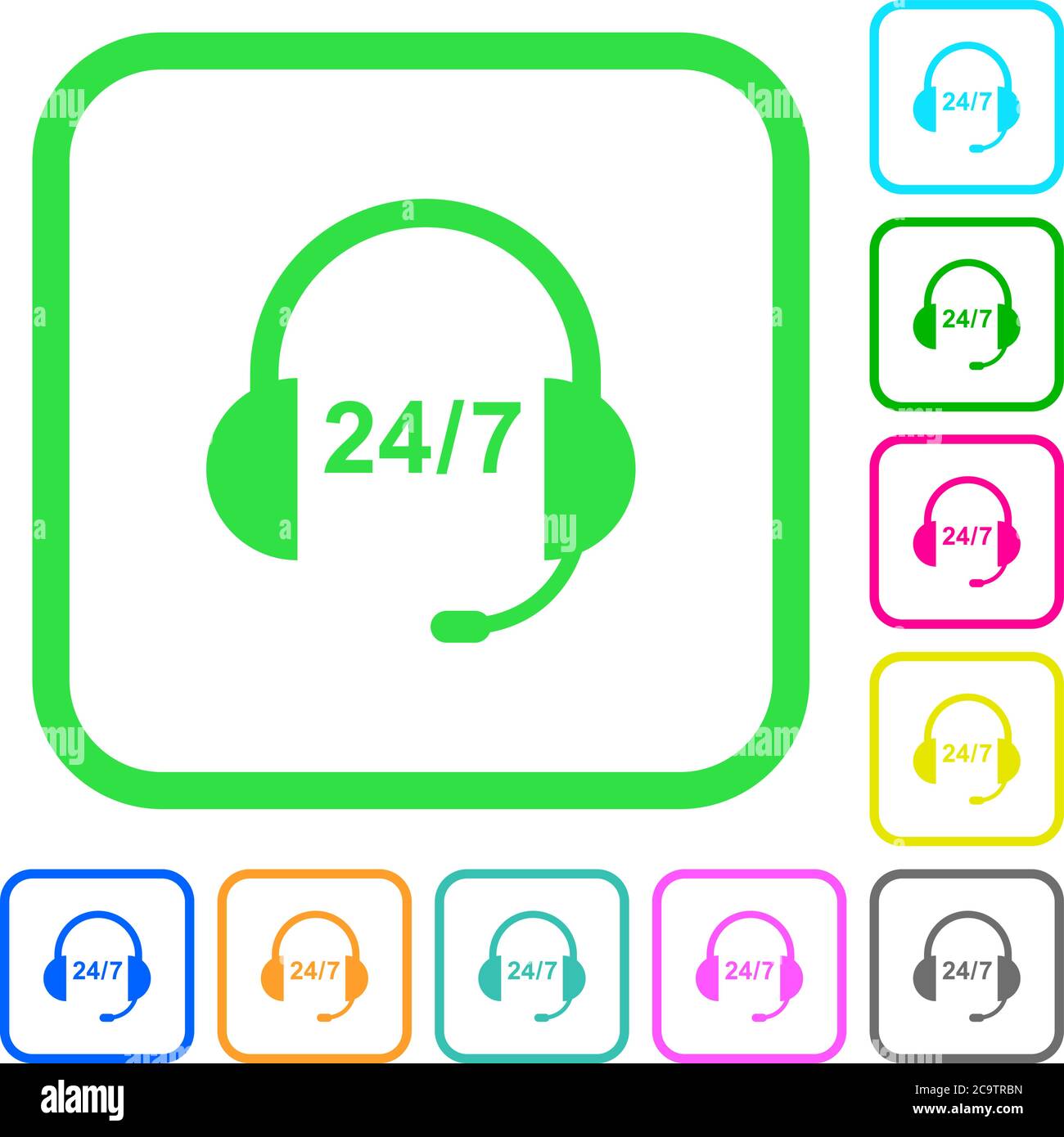 Call center vivid colored flat icons in curved borders on white ...