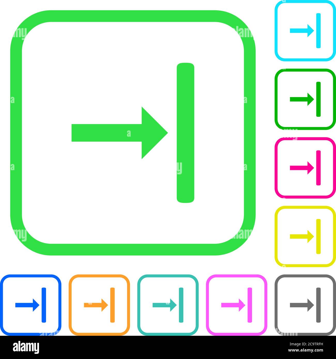 Align to right vivid colored flat icons in curved borders on white ...