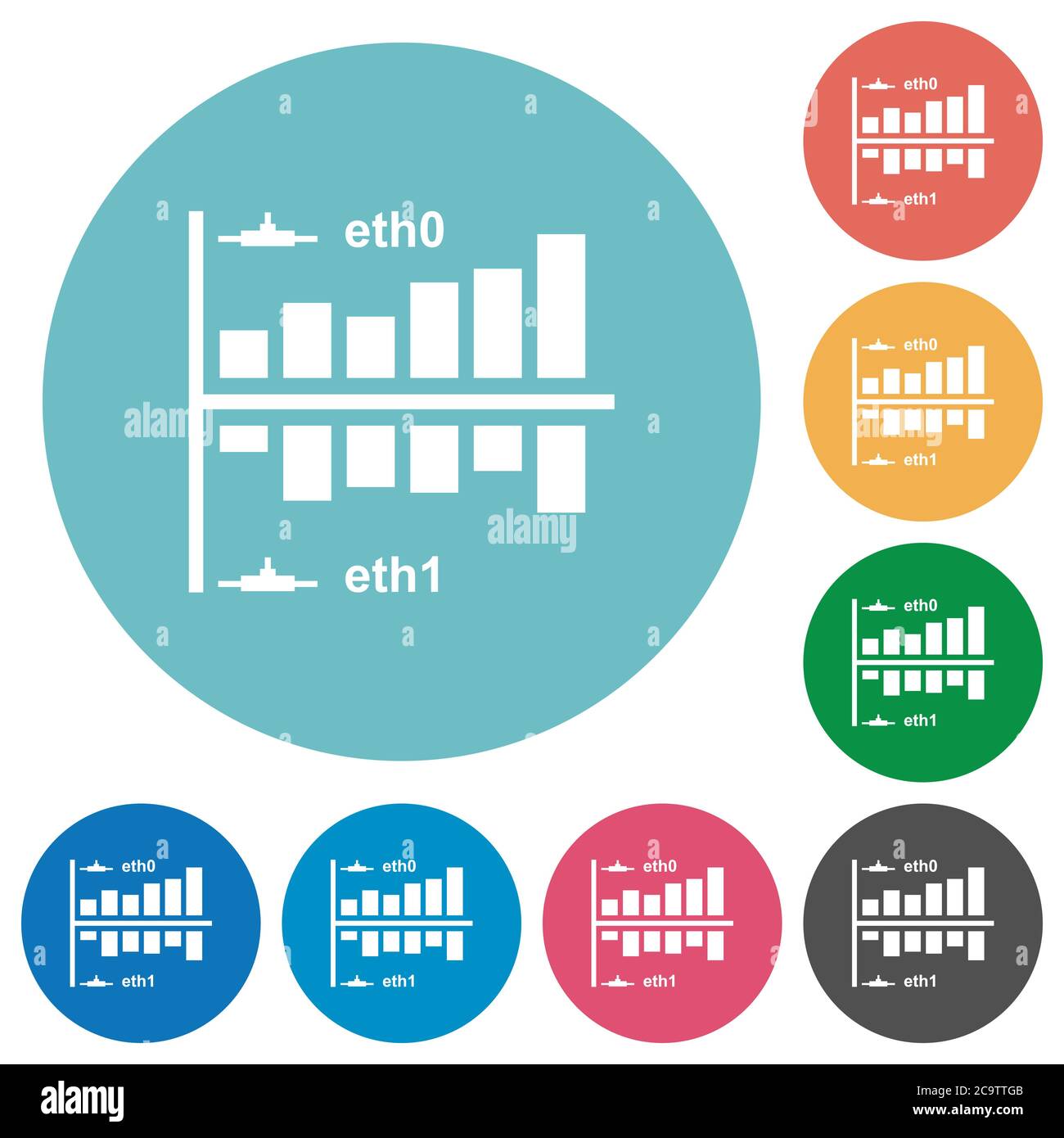 Network statistics flat white icons on round color backgrounds Stock ...