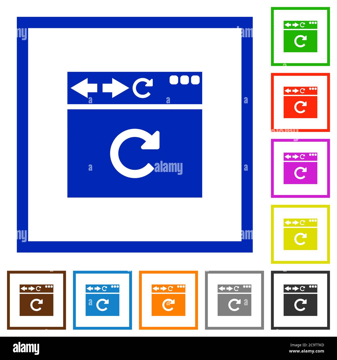 Browser reload flat color icons in square frames on white background ...