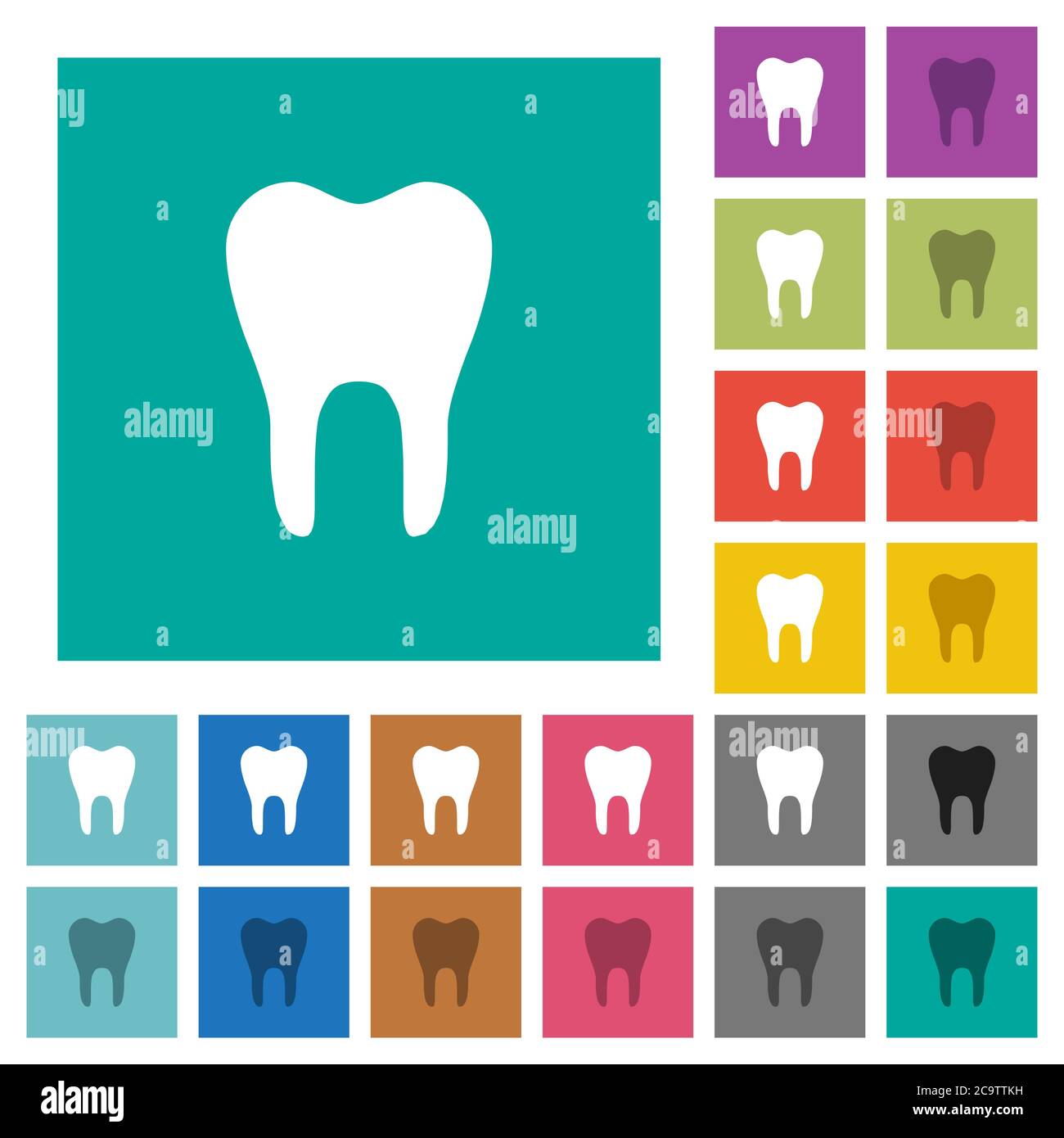 Single tooth multi colored flat icons on plain square backgrounds ...