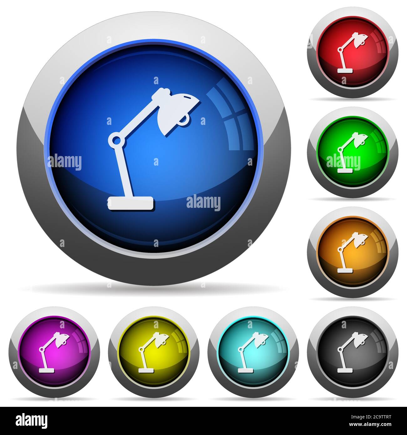 Desk lamp icons in round glossy buttons with steel frames Stock Vector ...