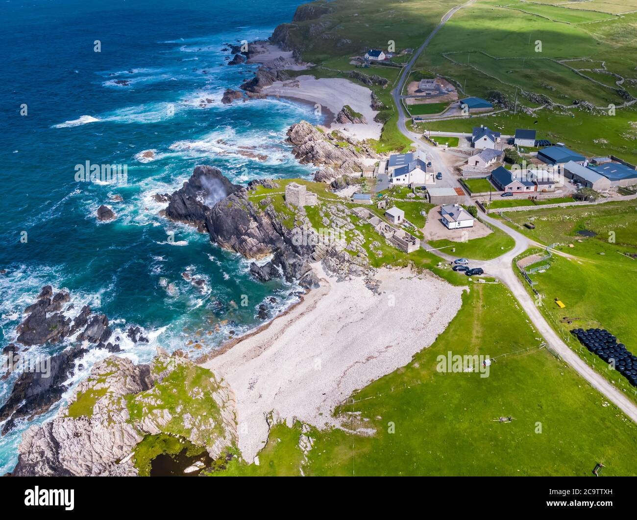 Aerial view of the beautiful coast next to Carrickabraghy Castle - Isle ...