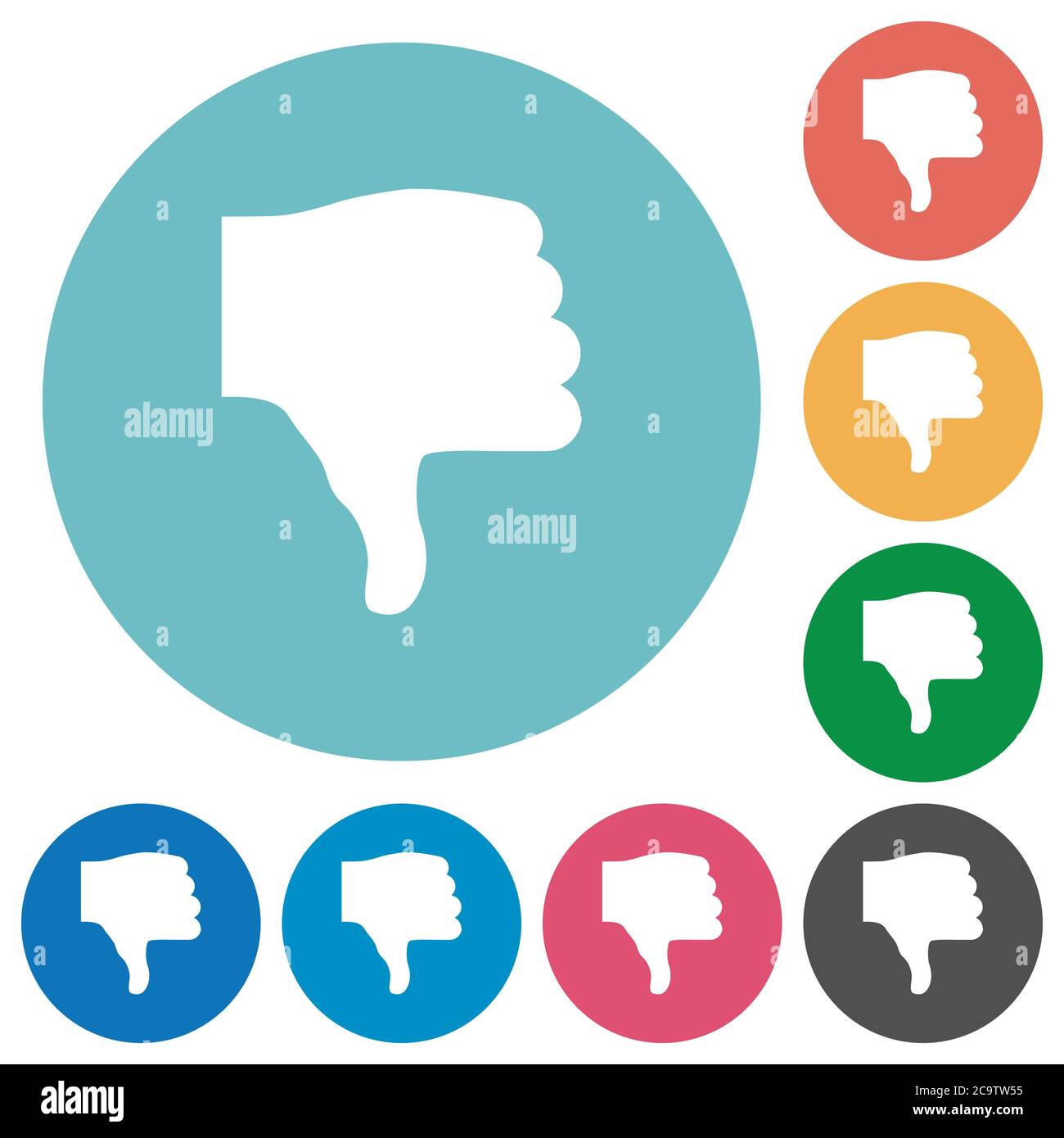 Thumbs down flat white icons on round color backgrounds Stock Vector Image & Art - Alamy