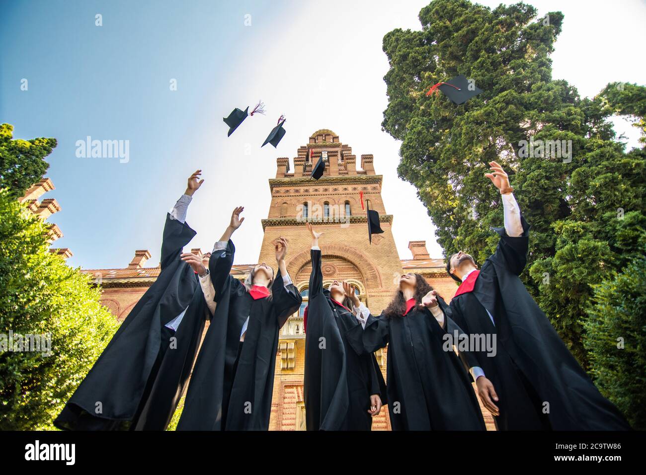Graduation cap in air silhouette hi-res stock photography and images ...