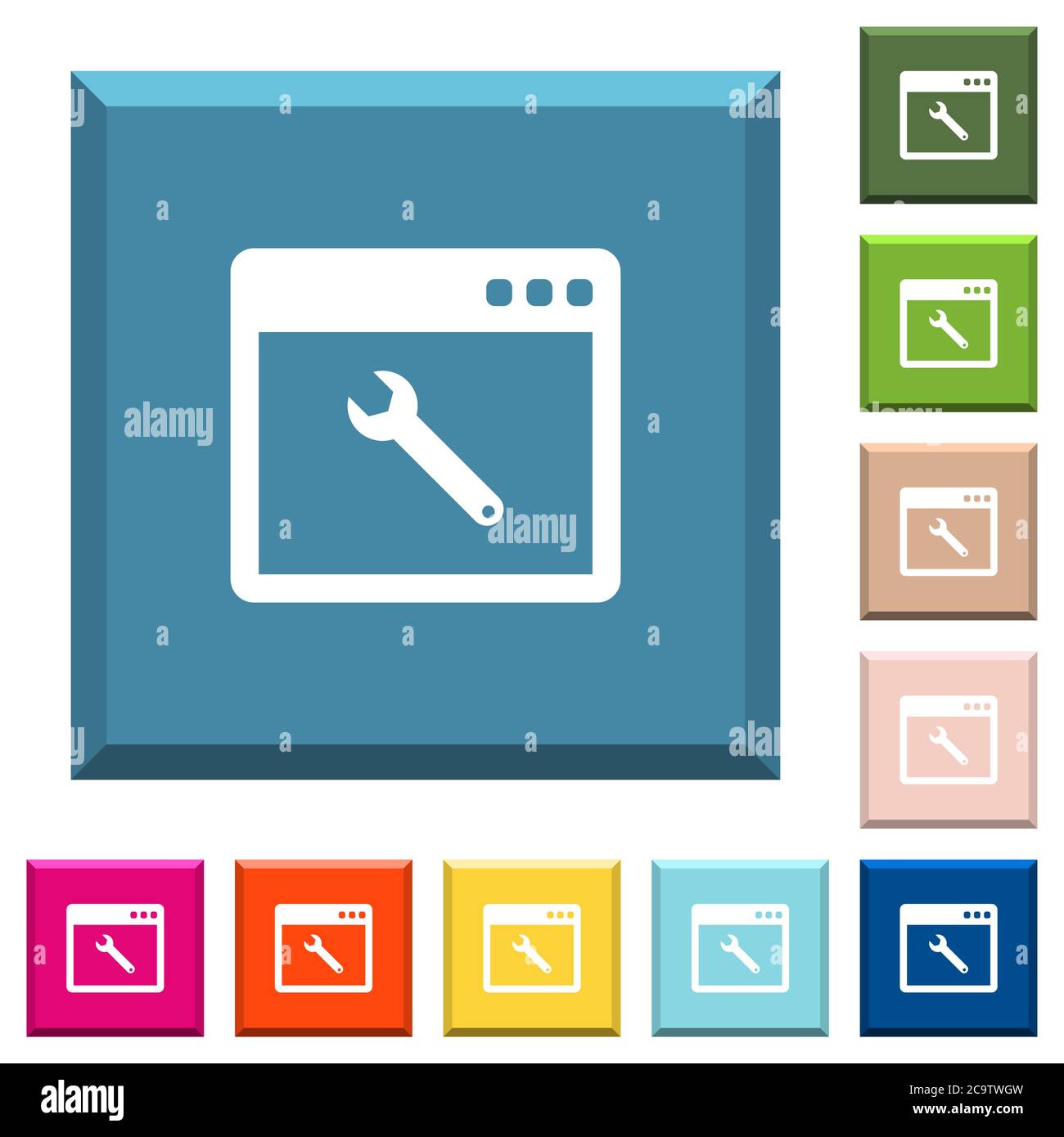 Application maintenance white icons on edged square buttons in various ...