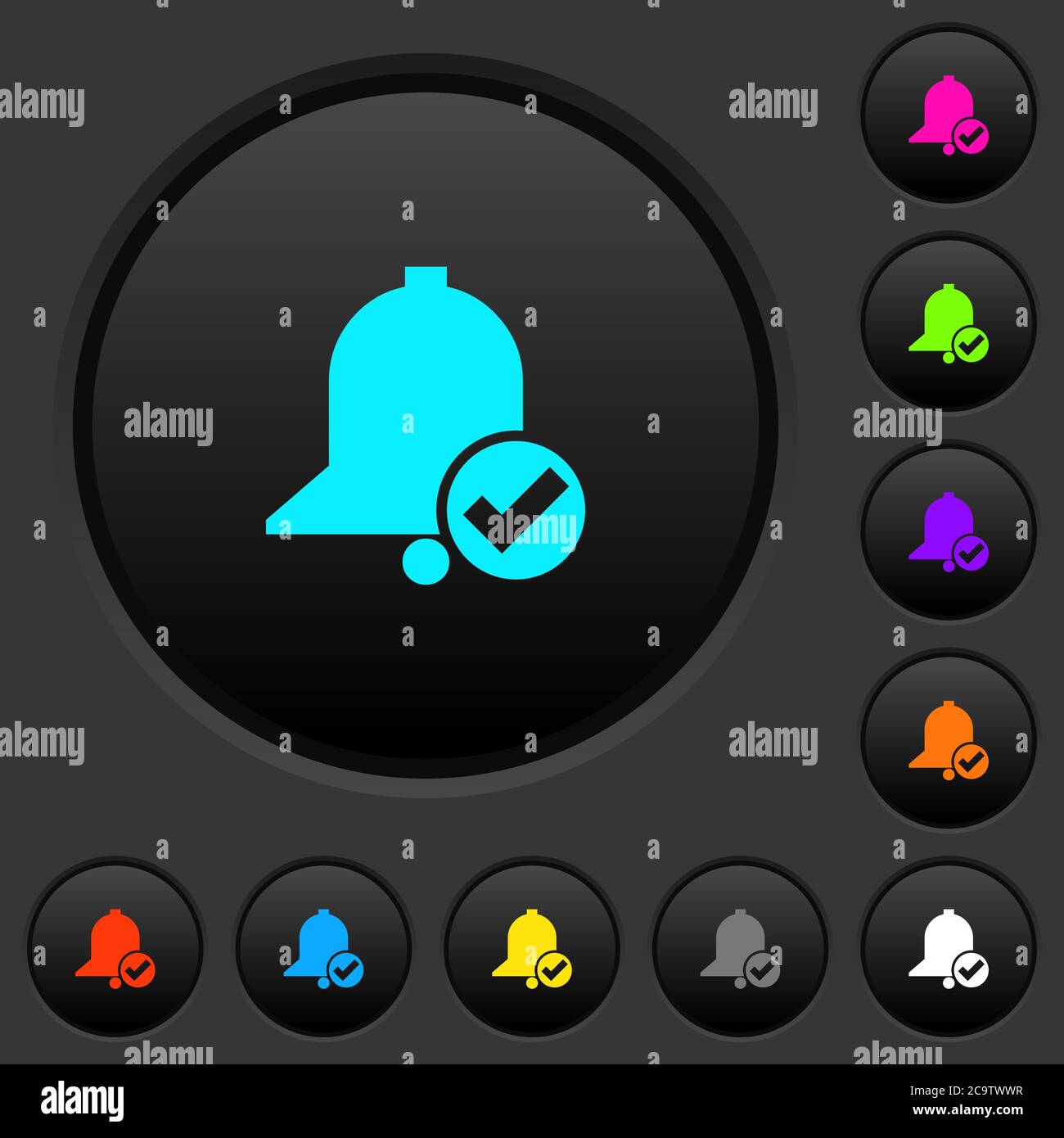 Reminder done dark push buttons with vivid color icons on dark grey ...