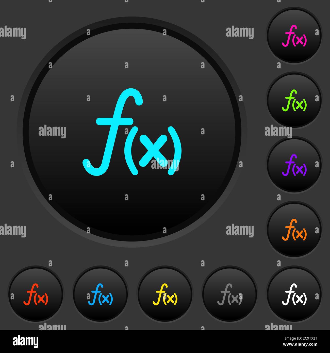 Function dark push buttons with vivid color icons on dark grey ...
