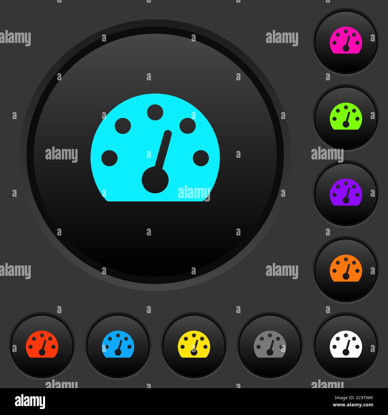 Dashboard dark push buttons with vivid color icons on dark grey ...