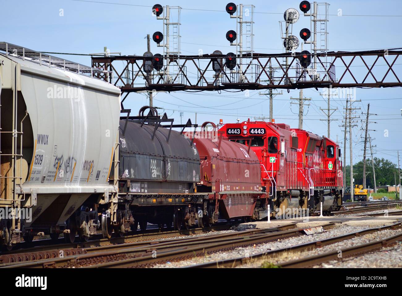 A pair of Canadian Pacific Railway locomotives lead a manifest freight ...