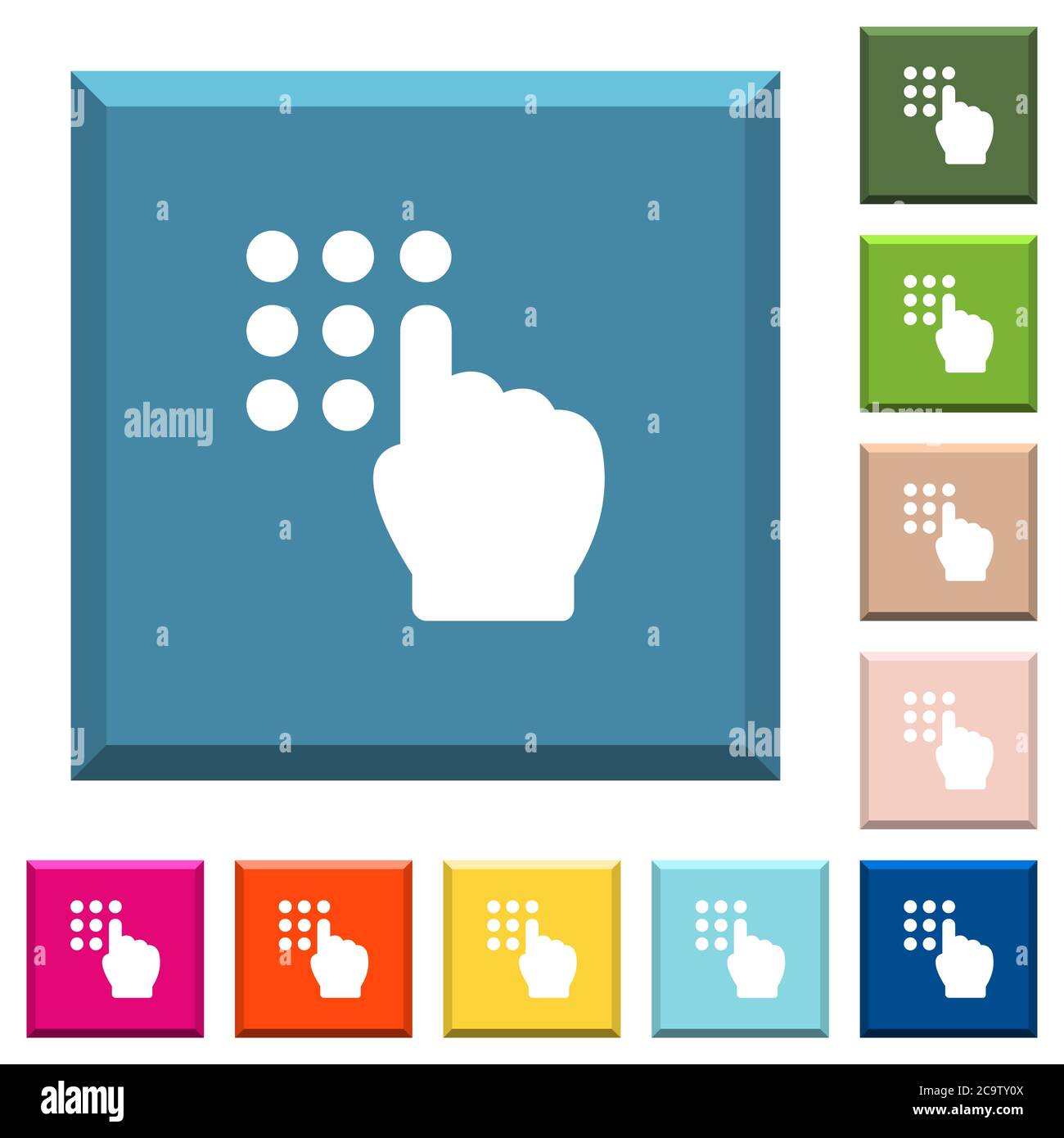 Typing security code white icons on edged square buttons in various ...