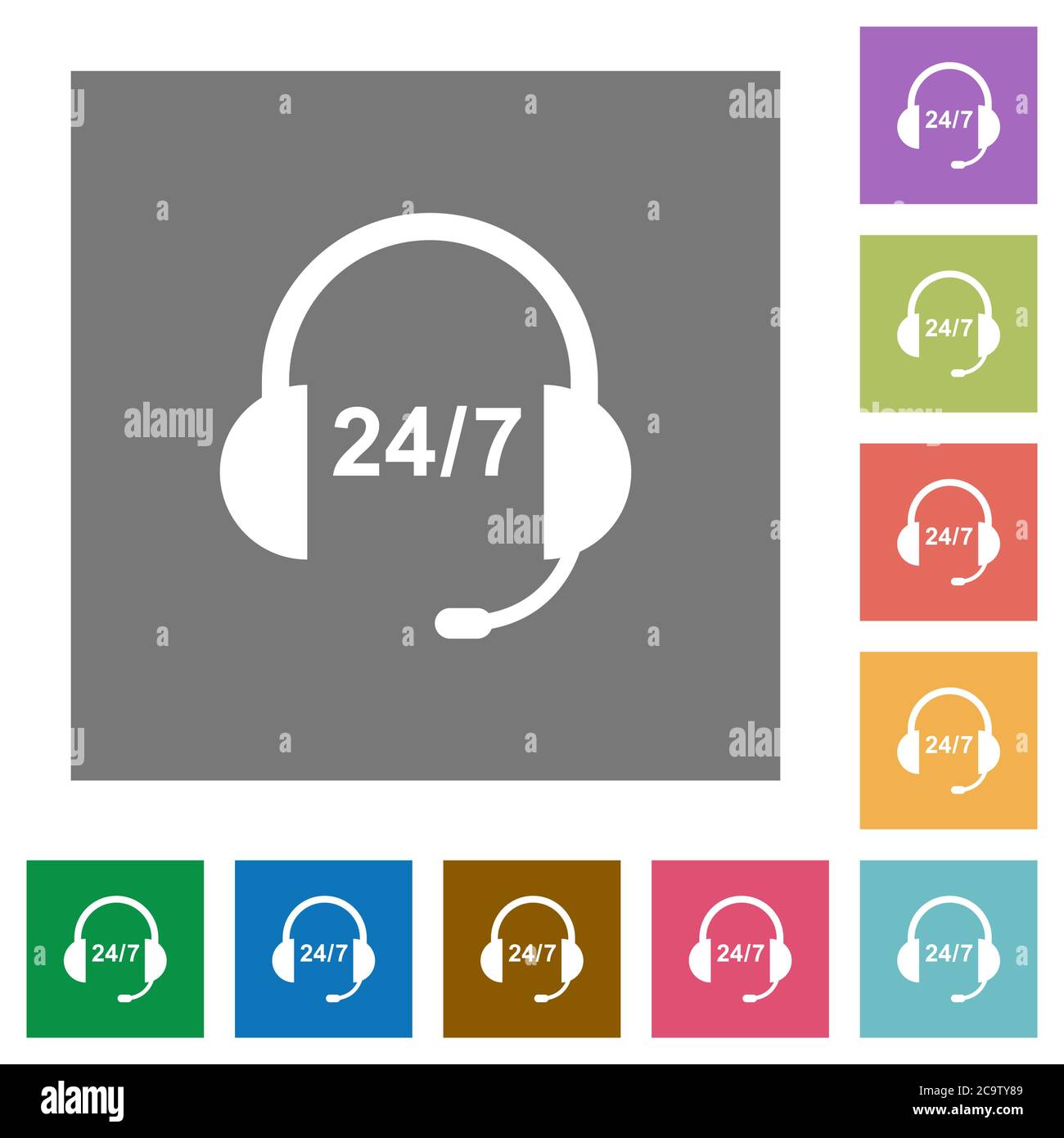 Call center flat icons on simple color square backgrounds Stock Vector ...