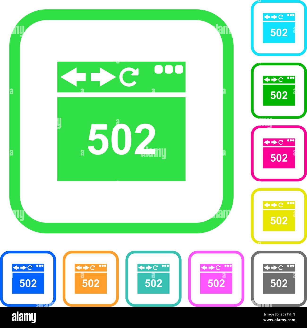 Browser 502 Bad gateway vivid colored flat icons in curved borders on ...