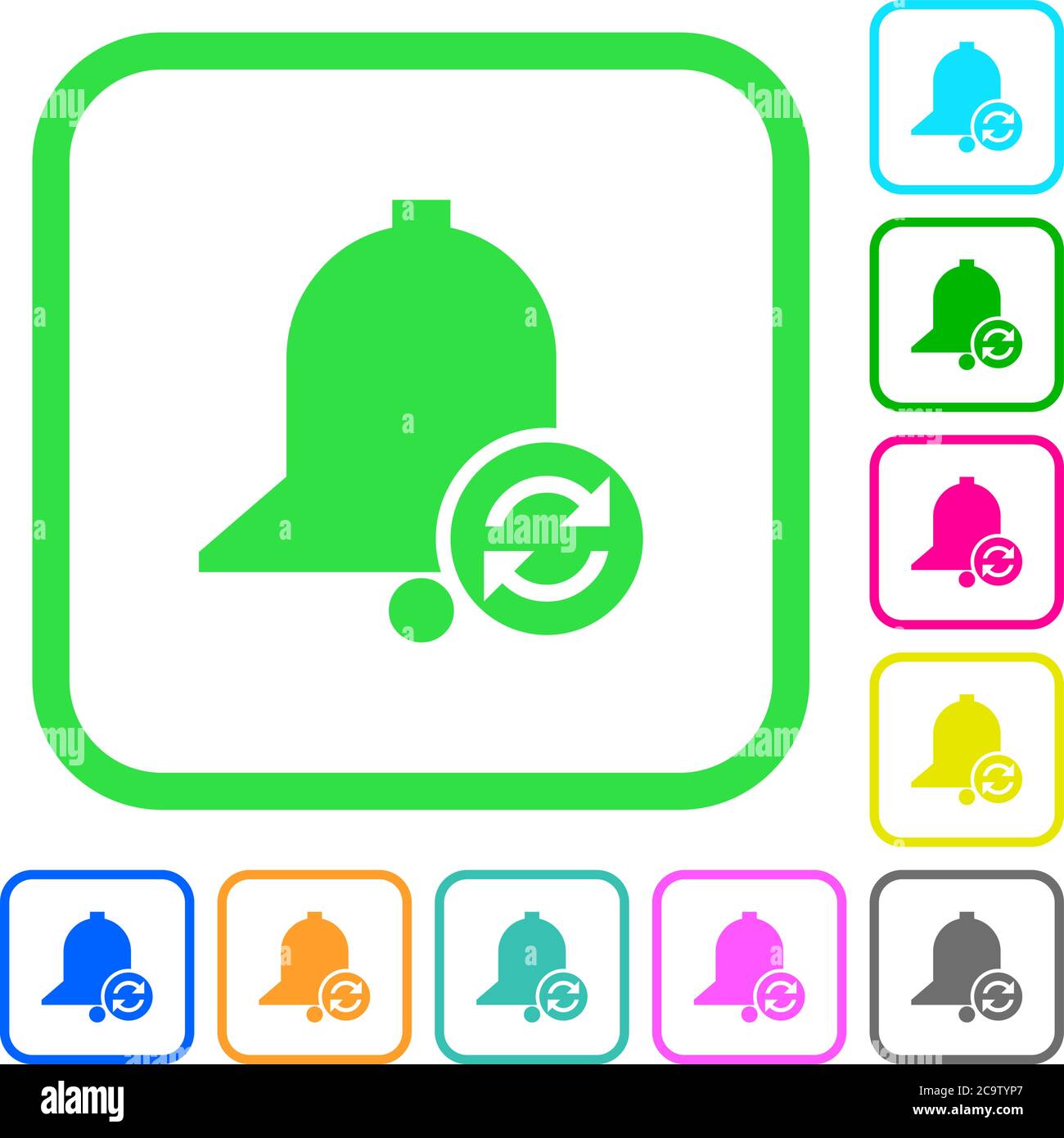 Refresh reminder vivid colored flat icons in curved borders on white ...