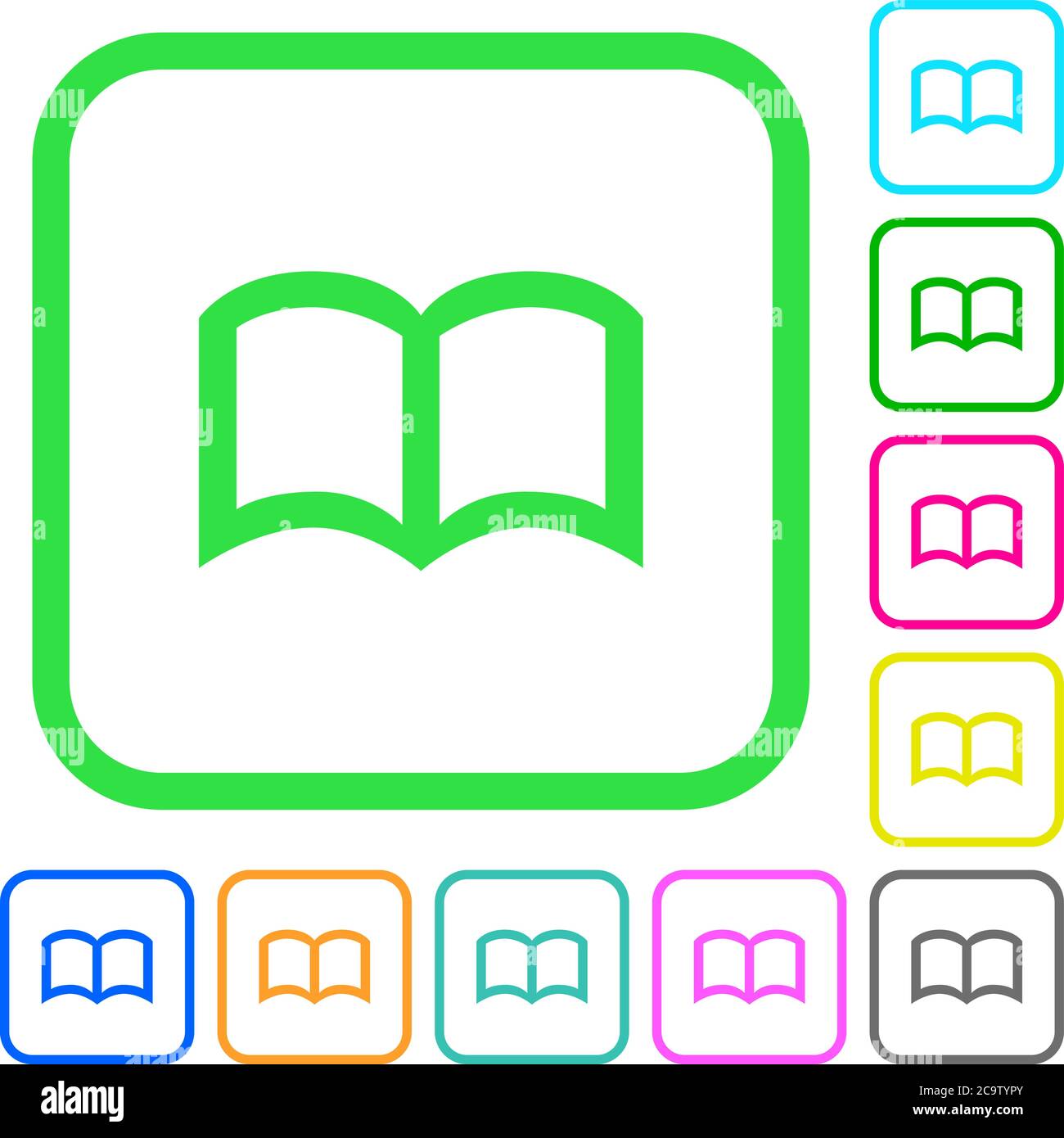 Open book vivid colored flat icons in curved borders on white ...