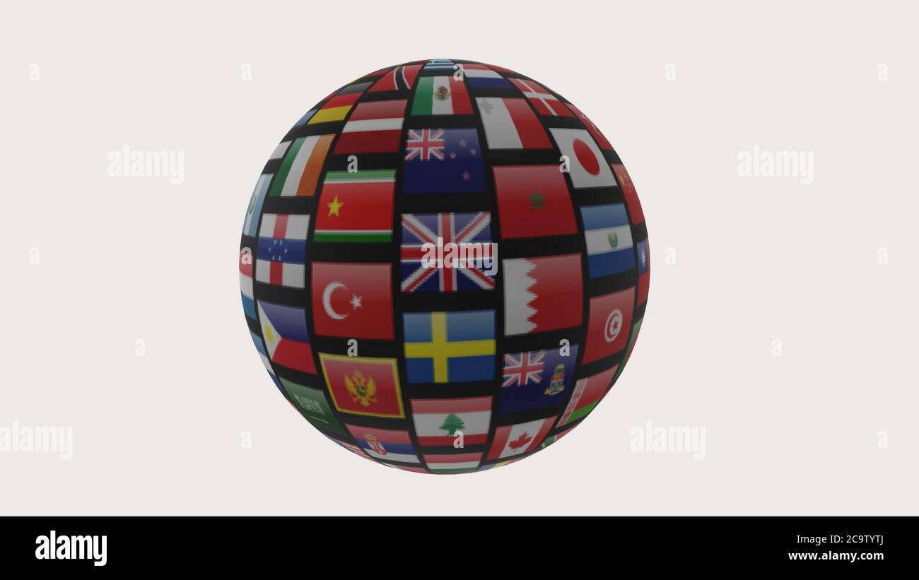 3d render Flags of the world in globe on white backgroung Stock Photo ...