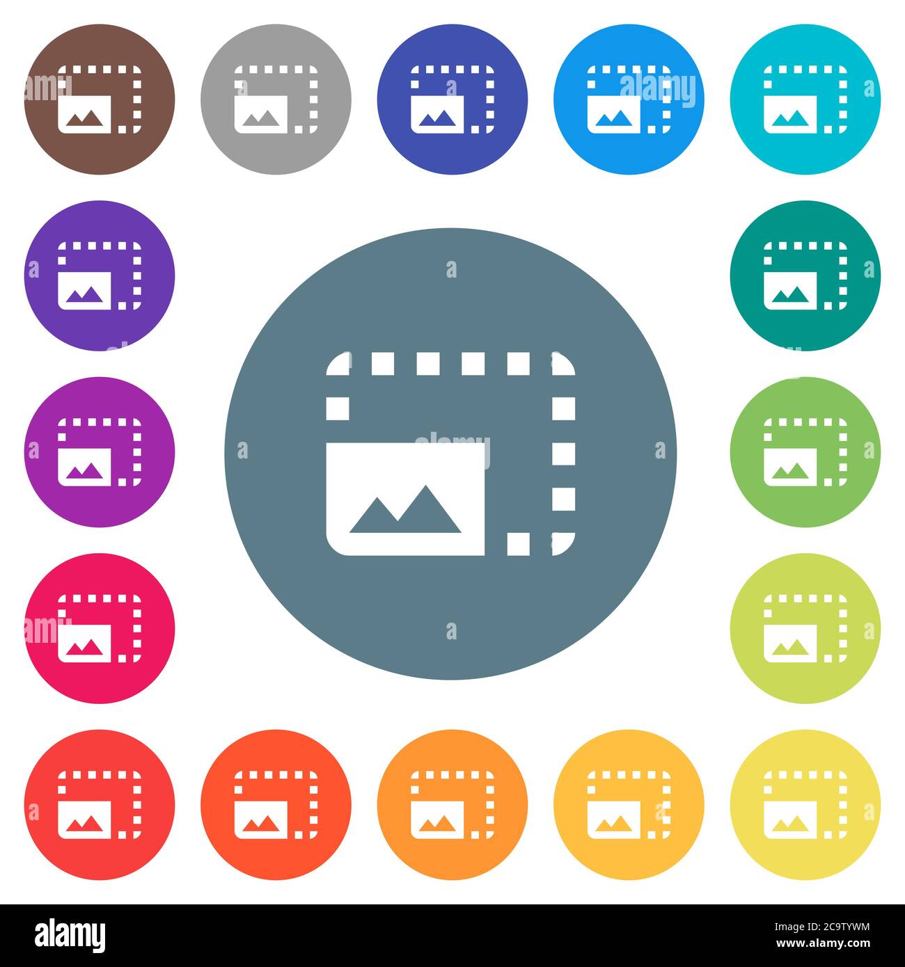 Enlarge photo flat white icons on round color backgrounds. 17 ...