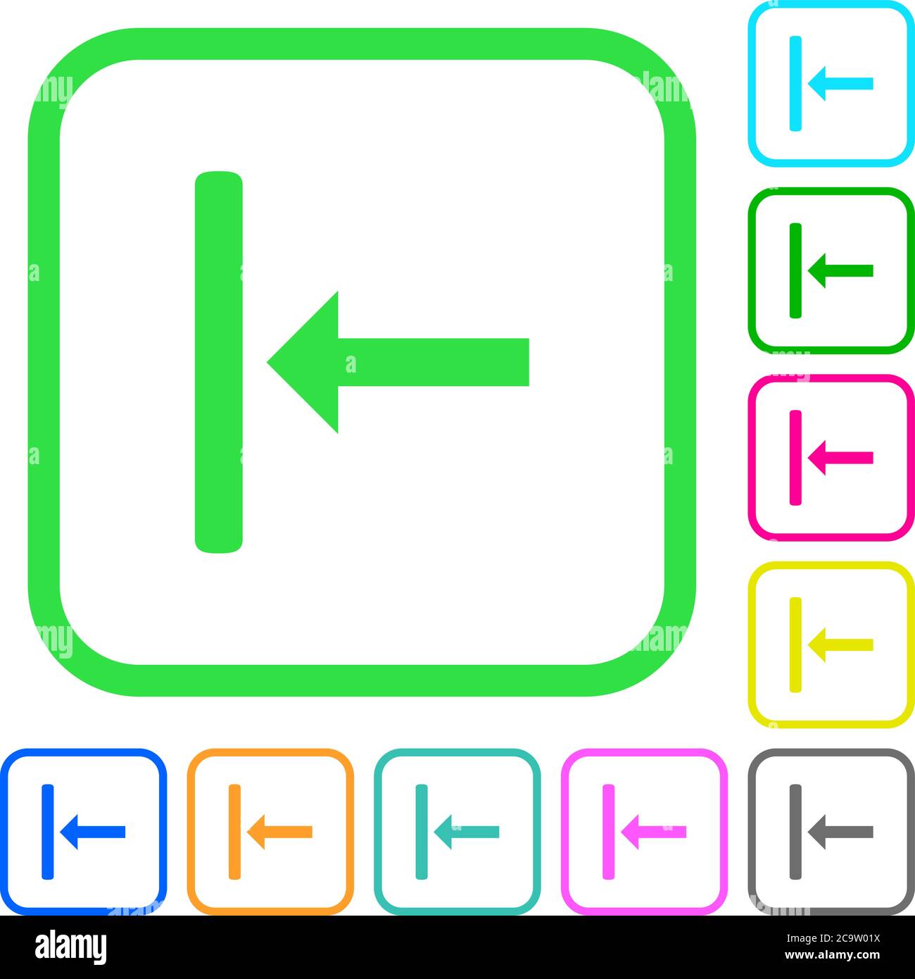 Align to left vivid colored flat icons in curved borders on white ...