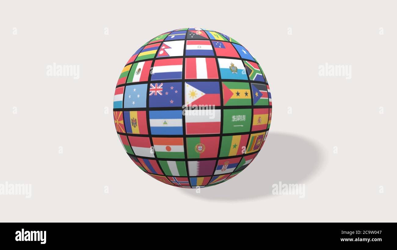 3d render Flags of the world in globe on white backgroung Stock Photo ...