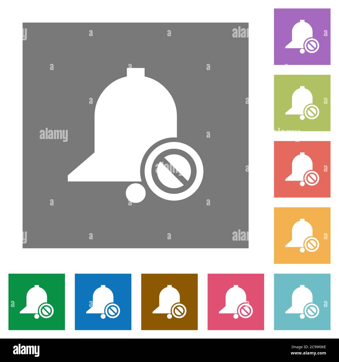 Disable reminder flat icons on simple color square backgrounds Stock ...