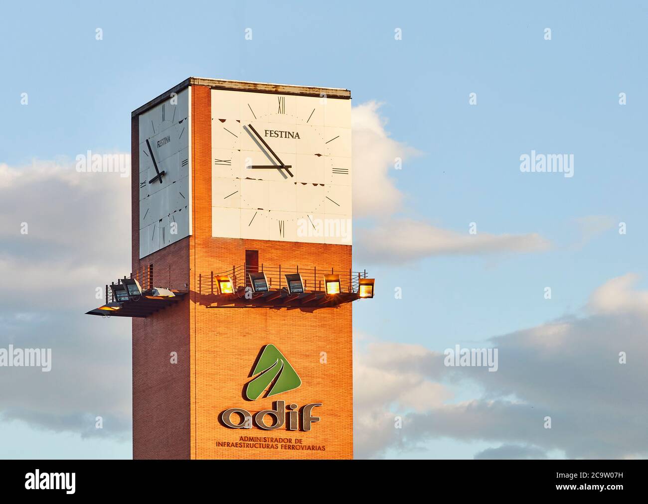 Madrid, Spain - June 4, 2020: Atocha train station clock. It is the ...