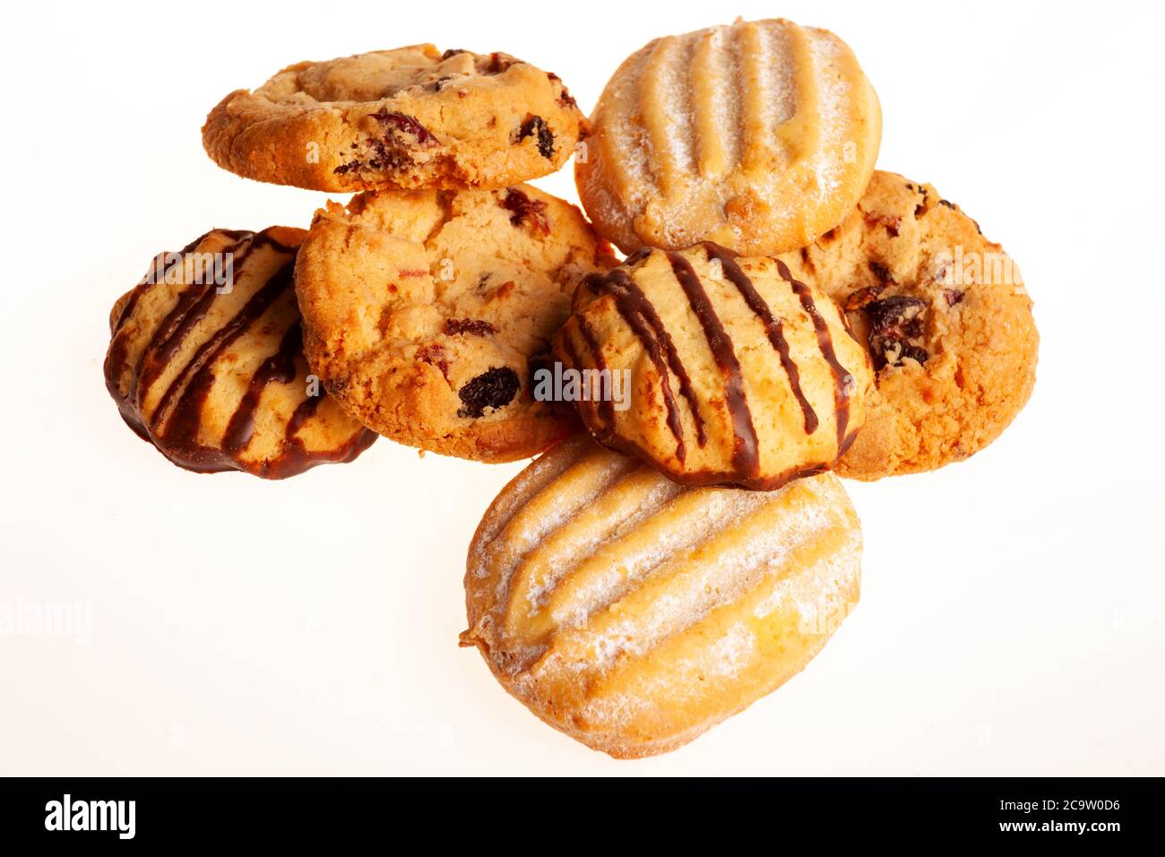 Assortment of biscuits isolated on white background. Different sorts of ...