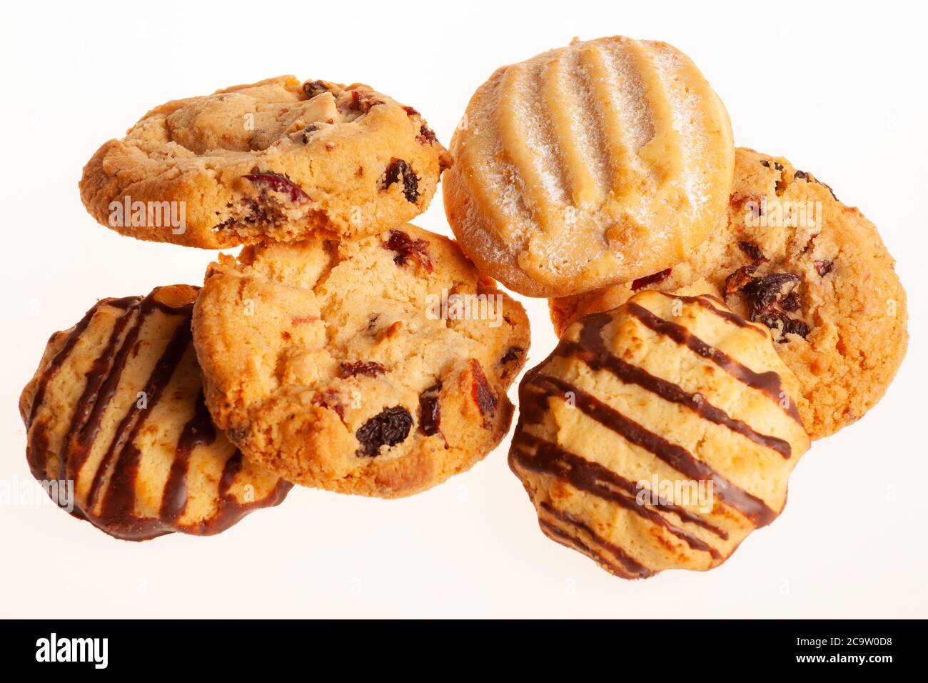 Assortment of biscuits isolated on white background. Different sorts of ...