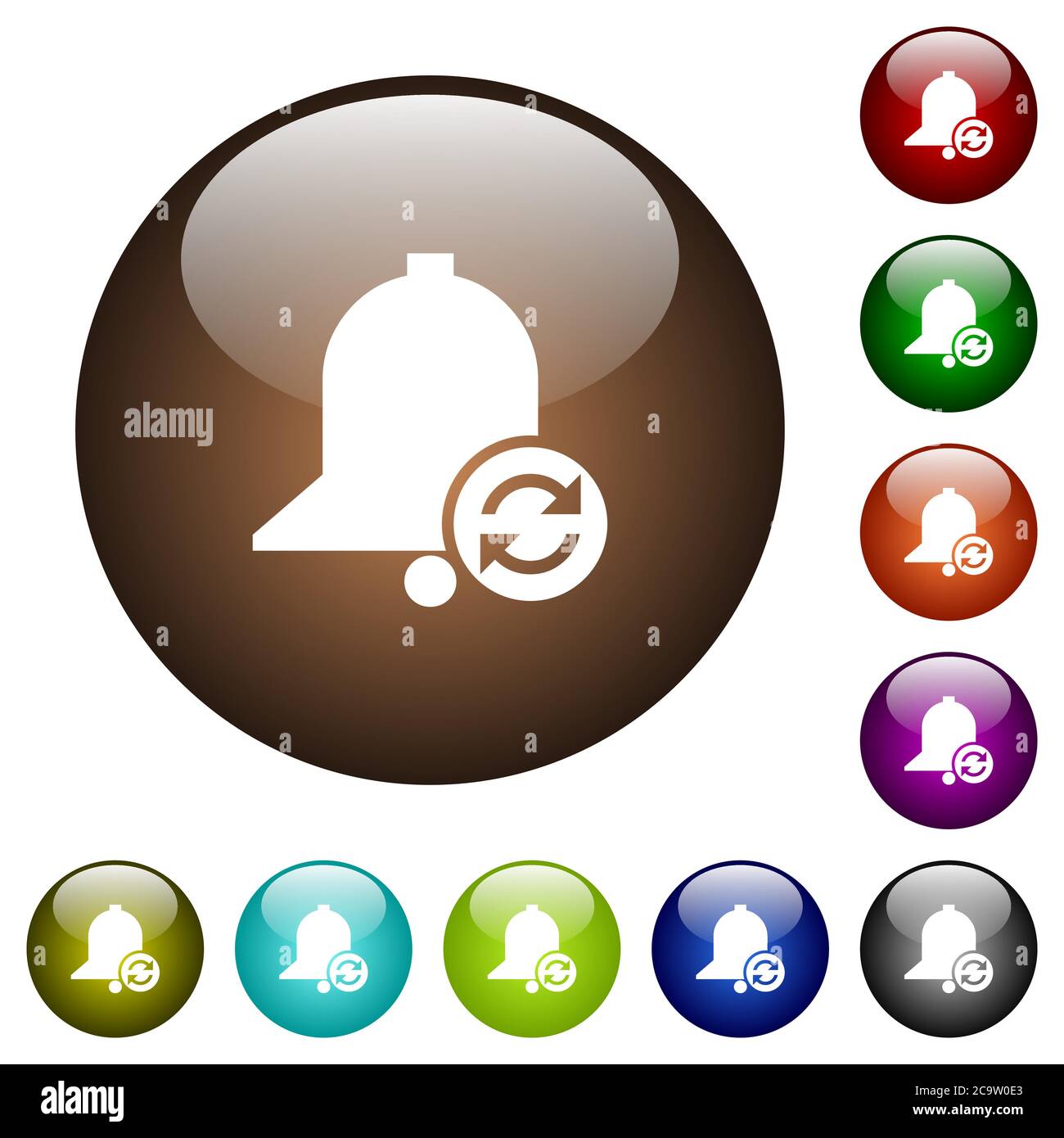 Refresh reminder white icons on round color glass buttons Stock Vector ...