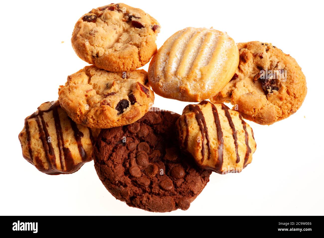 Assortment of biscuits isolated on white background. Different sorts of ...
