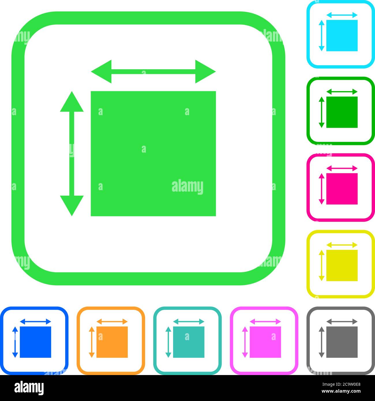 Elemet dimensions vivid colored flat icons in curved borders on white ...