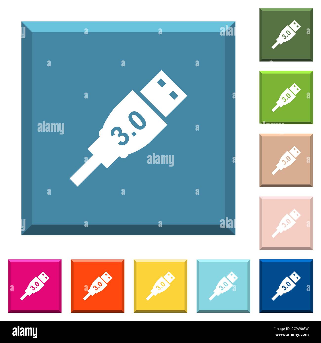 High speed USB white icons on edged square buttons in various trendy ...