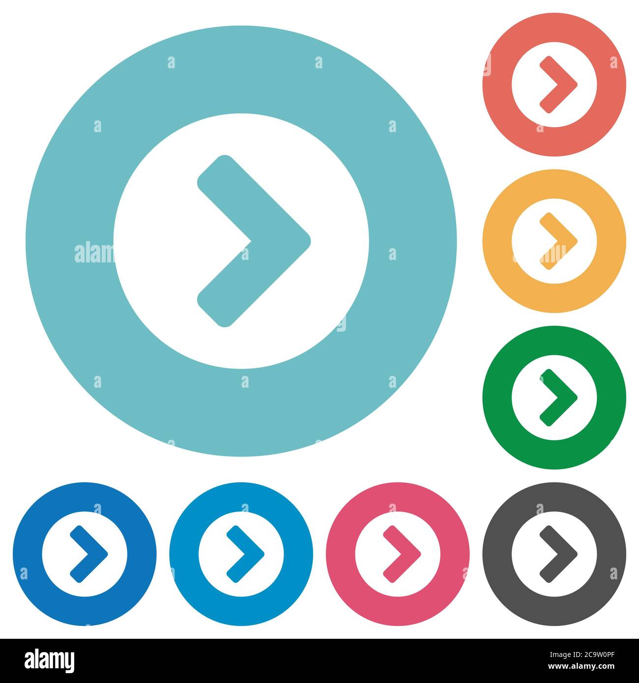 Chevron right flat white icons on round color backgrounds Stock Vector ...