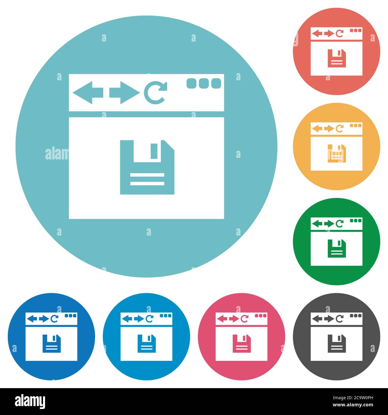 Browser save flat white icons on round color backgrounds Stock Vector ...