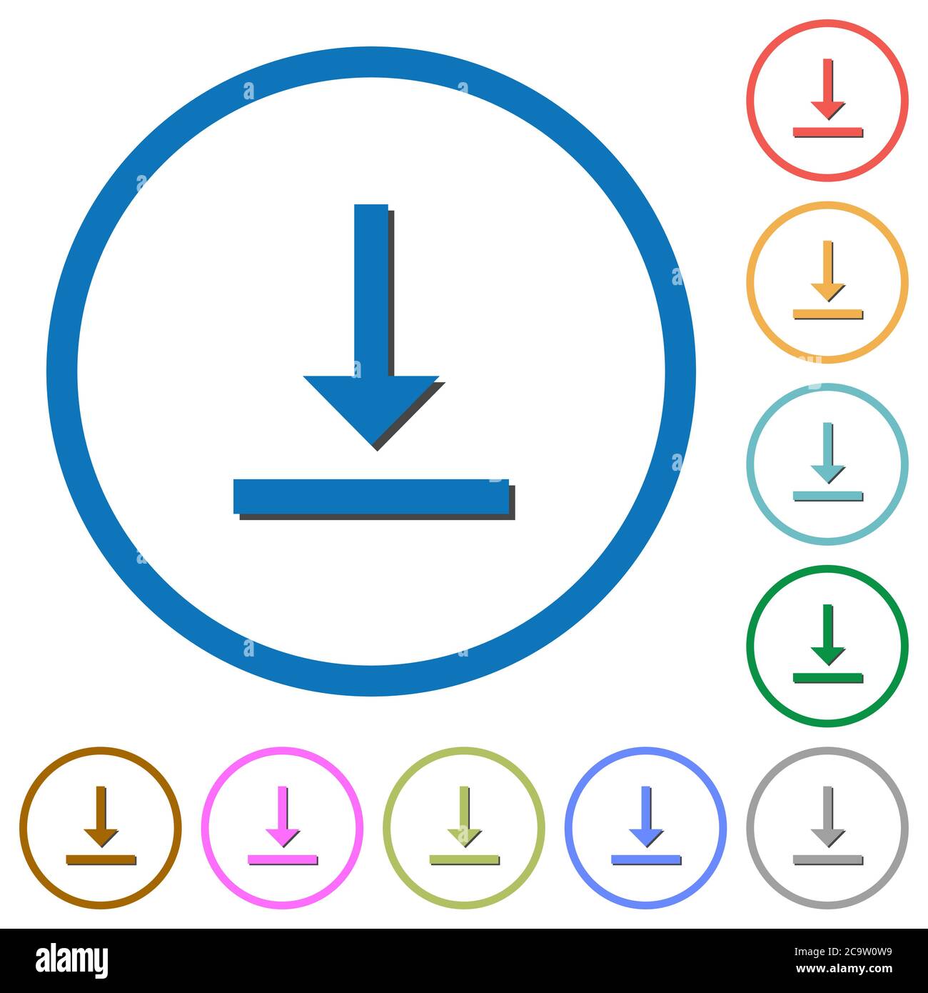 Vertical align bottom flat color vector icons with shadows in round ...