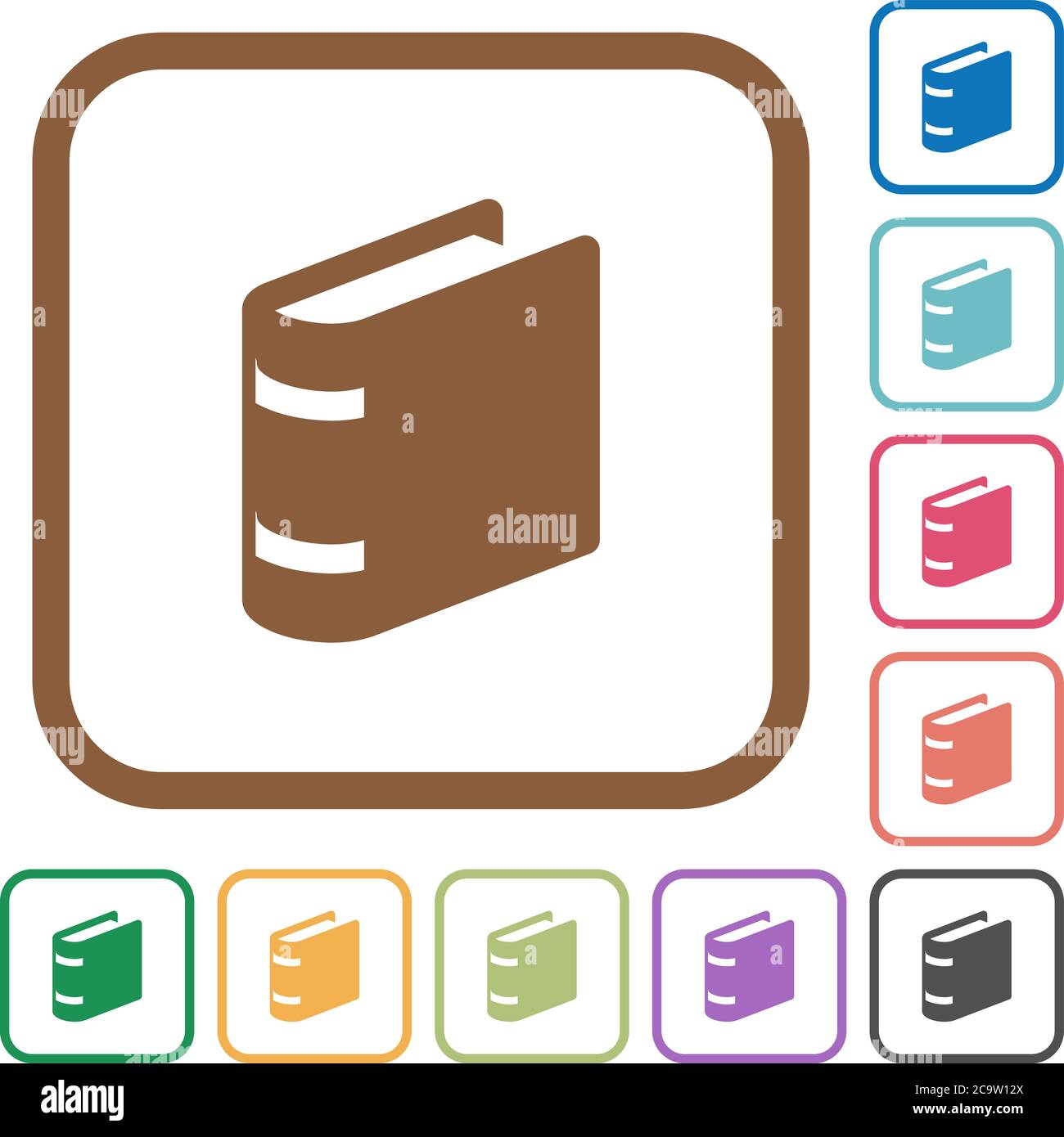 Single book simple icons in color rounded square frames on white ...