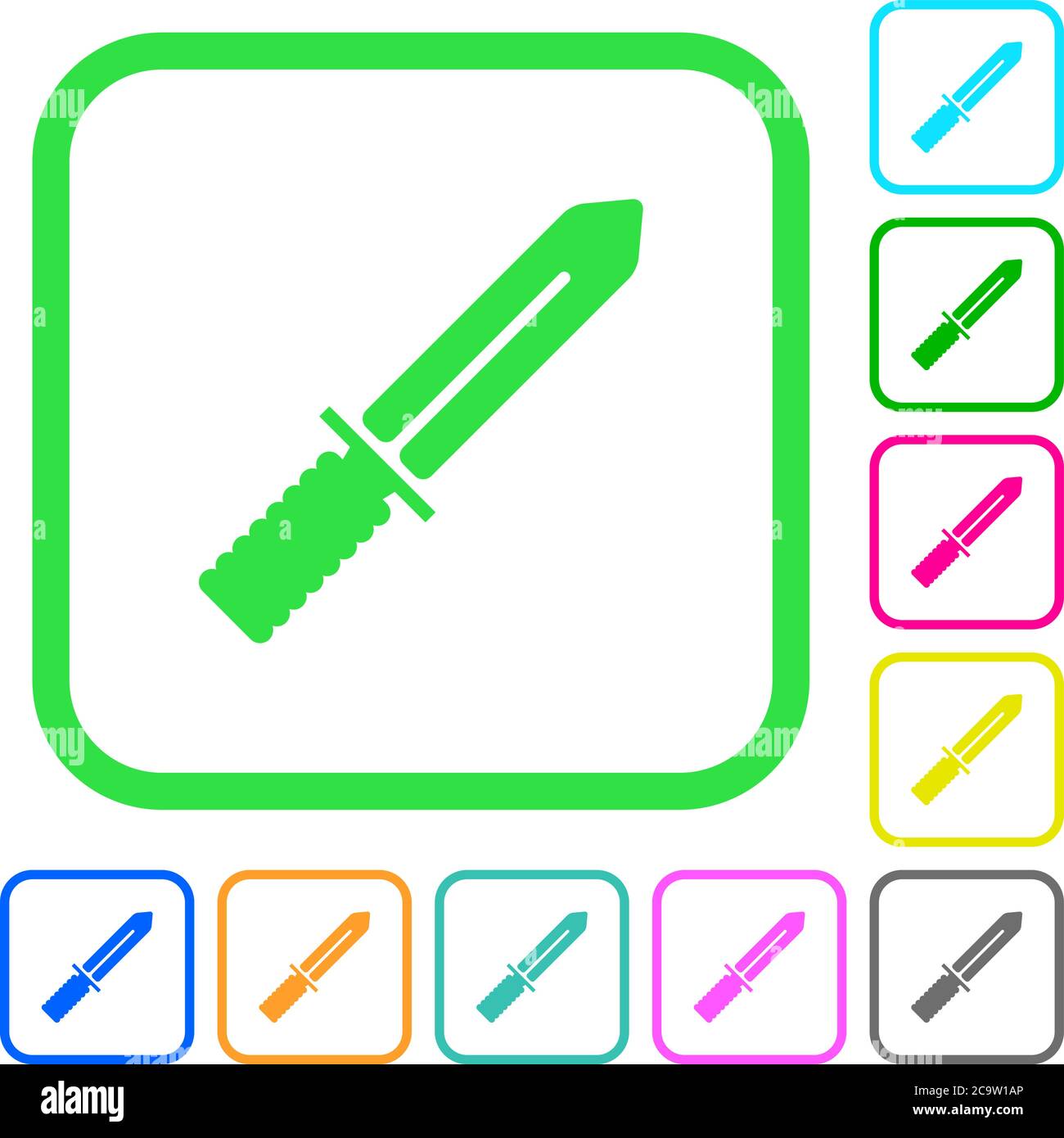 Knife vivid colored flat icons in curved borders on white background ...
