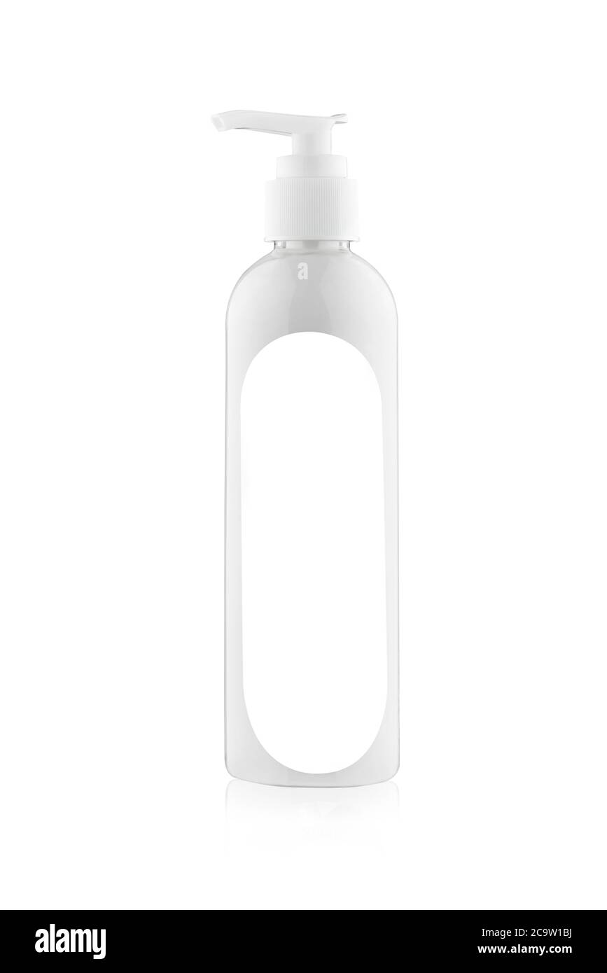 Plastic pump soap bottle without label isolated on white background ...