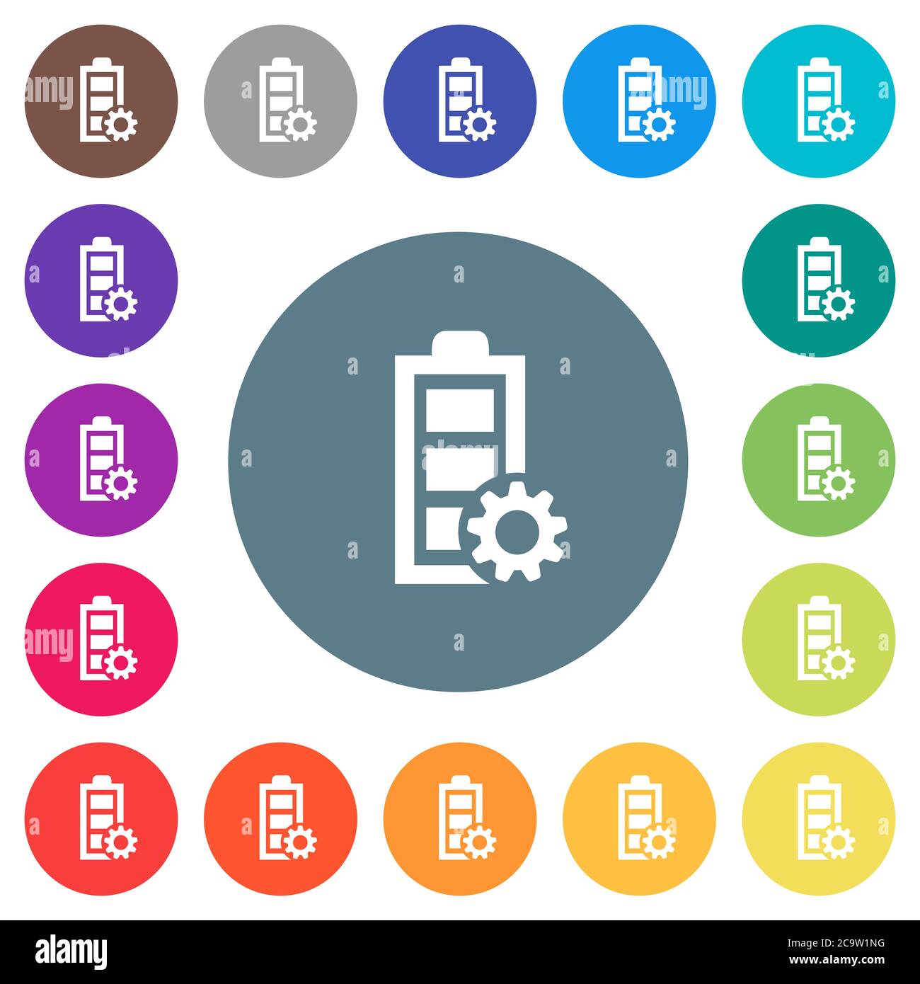 Power management flat white icons on round color backgrounds. 17 ...