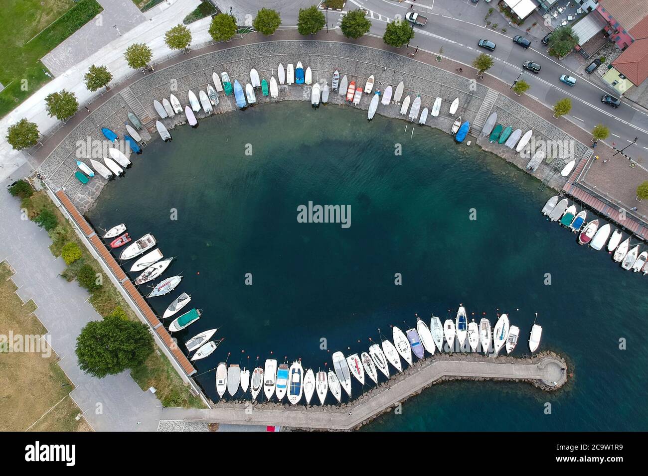 Aerial view of a dock with moored boats Stock Photo - Alamy