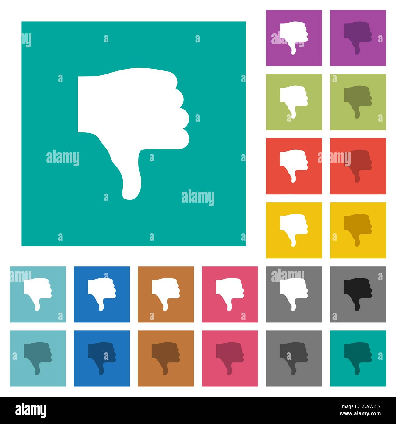 Thumbs down multi colored flat icons on plain square backgrounds ...