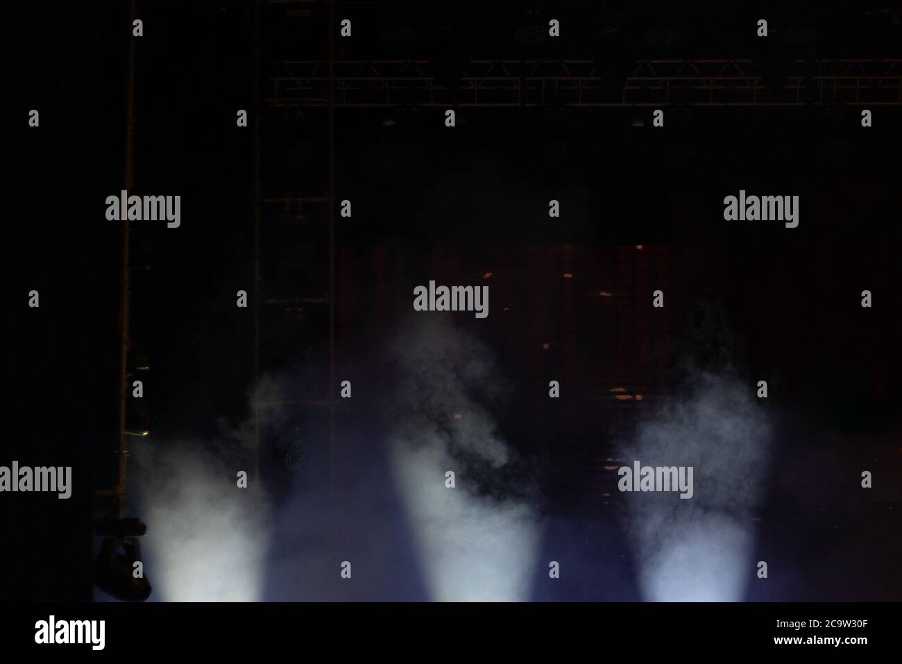 Theater stage with puffs of smoke, illuminated by stage light Stock ...