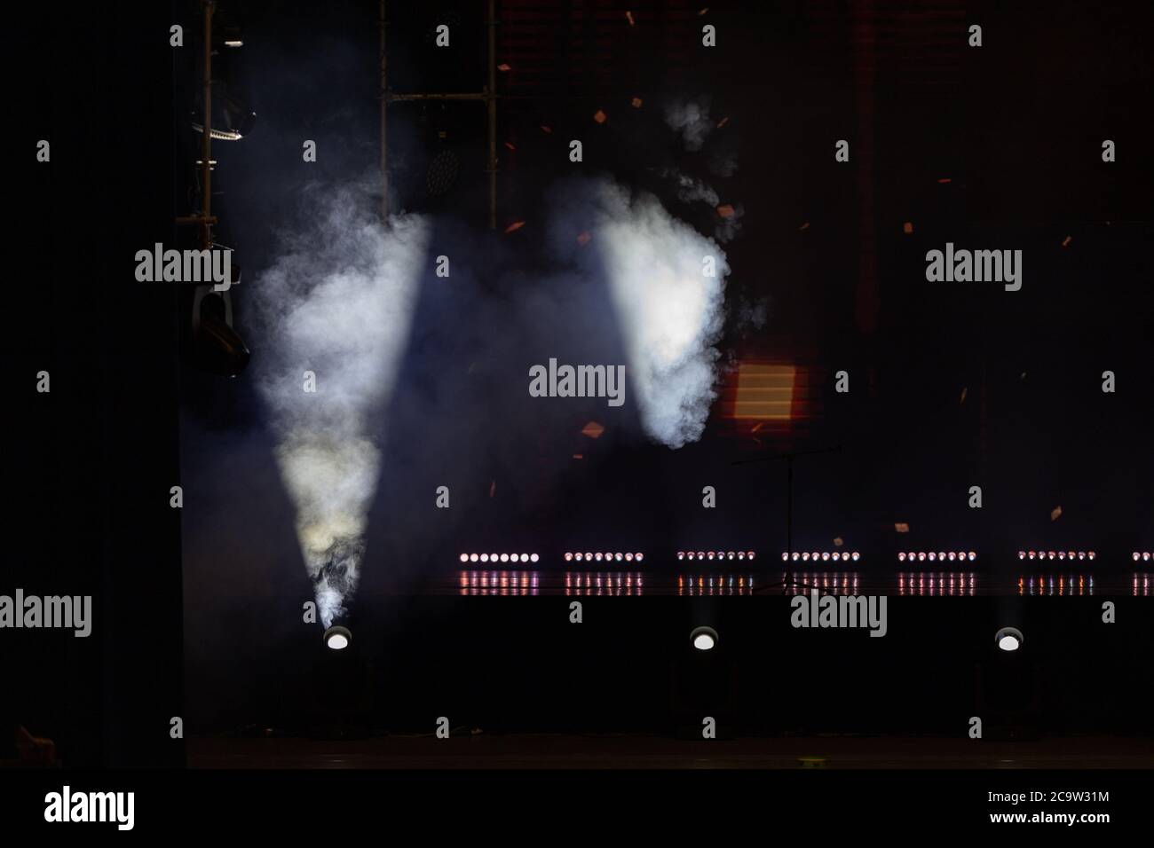Theater stage with puffs of smoke, illuminated by stage light Stock ...