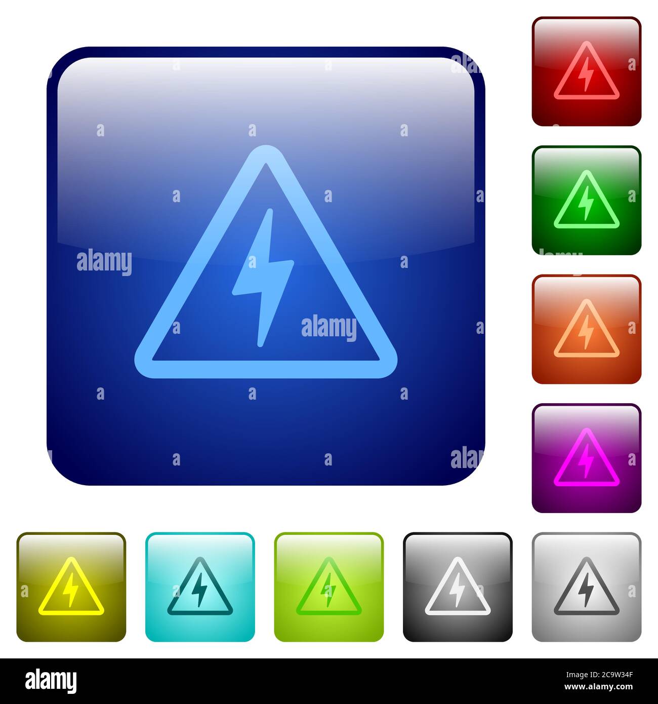 Danger electrical hazard icons in rounded square color glossy button ...