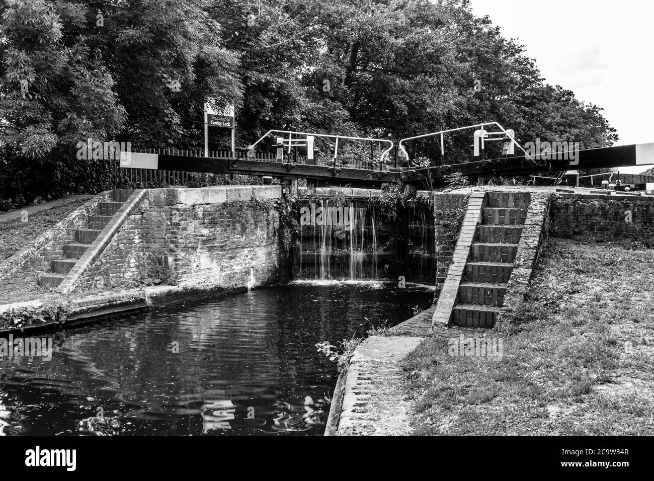 A black and white of Cowley lock, near uxbridge Stock Photo - Alamy